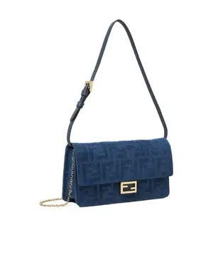 Fendi Baguette Ff Flocked Chained Wallet - Blue