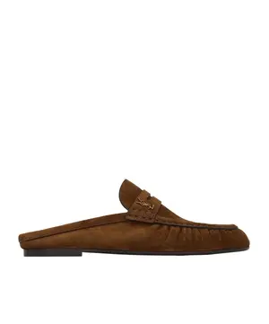 Saint Laurent Ruched Penny Flat Mules - Brown