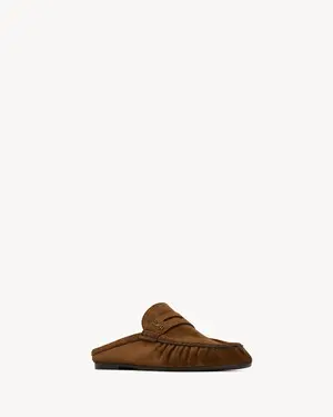 Saint Laurent Ruched Penny Flat Mules - Brown