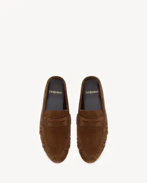 Saint Laurent Ruched Penny Flat Mules - Brown