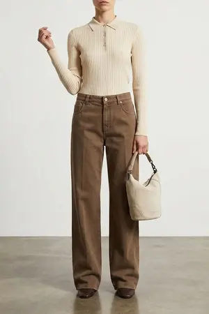 Max Mara Ribbed Knitted Polo Shirt With Turn-down Collar - No