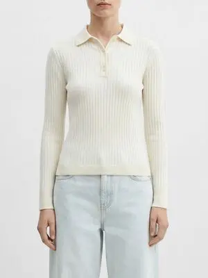 Max Mara Ribbed Knitted Polo Shirt With Turn-down Collar - No