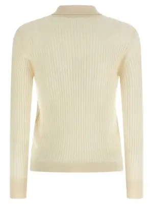 Max Mara Ribbed Knit Button Polo Top