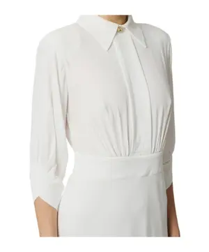 Elisabetta Franchi Viscose Georgette Pleated Flounce Shirt Dress - Ivory