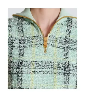 Balmain Sleeveless Plaid Tweed Top With Zipper Collar