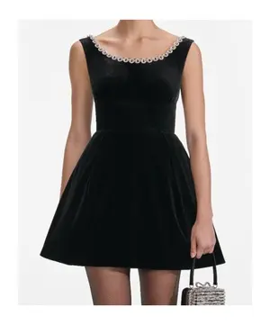 SELF-PORTRAIT Velvet Mini Dress With Crystal Trim
