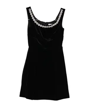 SELF-PORTRAIT Velvet Mini Dress With Crystal Trim - Black