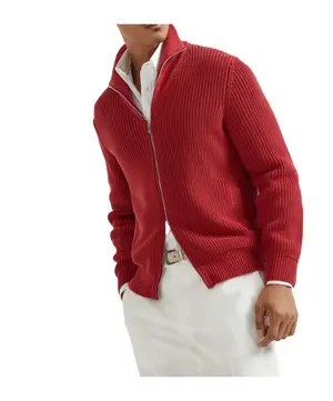 Brunello Cucinelli Ribbed Knit Zip-up Cardigan - Ruby Colour