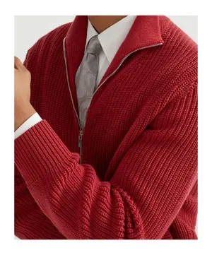 Brunello Cucinelli Ribbed Knit Zip-up Cardigan - Ruby Colour