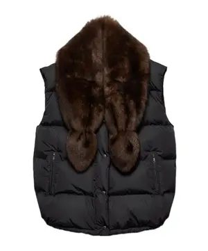 Prada Quilted Gilet With Removable Fleece Collar - Black