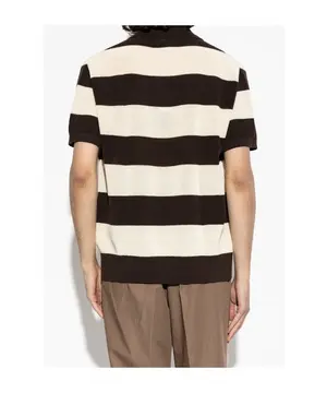 Lacoste Short Sleeved Striped Polo Collar Sweater - Black