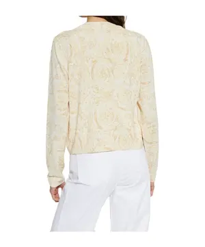 Versace Crewneck Button-up Cardigan With Baroque Pattern - Nude