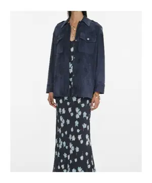 SELF-PORTRAIT Navy Suede Oversized Jacket - Navy Blue