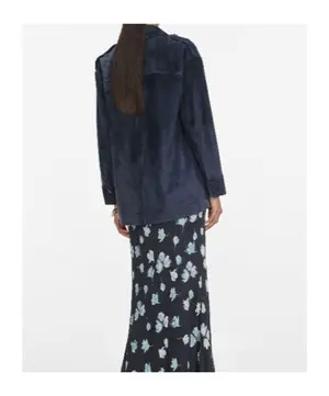 SELF-PORTRAIT Navy Suede Oversized Jacket - Navy Blue