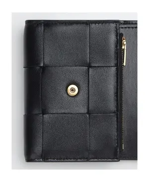 Bottega Veneta Intreccio Tri-fold Zip Wallet - Black