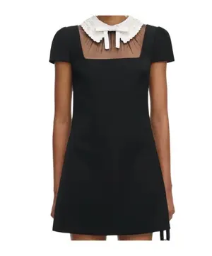 SELF-PORTRAIT Sheer Yoke Bow Collar Mini Dress