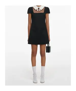 SELF-PORTRAIT Sheer Yoke Bow Collar Mini Dress
