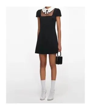 SELF-PORTRAIT Sheer Yoke Bow Collar Mini Dress