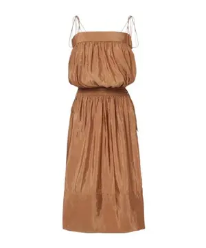 Saint Laurent Sleeveless Shirred Drawstring Dress