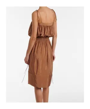 Saint Laurent Sleeveless Shirred Drawstring Dress