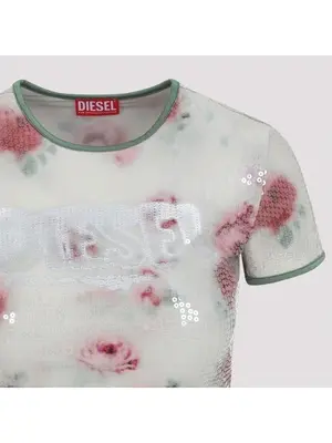 DIESEL® Sequined Floral Print Jersey Top - No