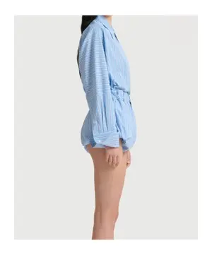 Marni Striped Poplin Shirt With Bib Insert - Light Blue