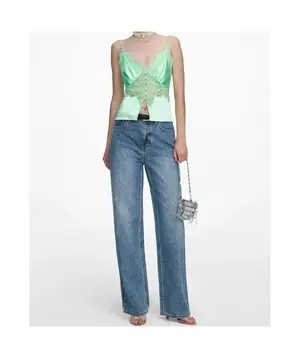 SELF-PORTRAIT Embellished Denim Straight Leg Jeans