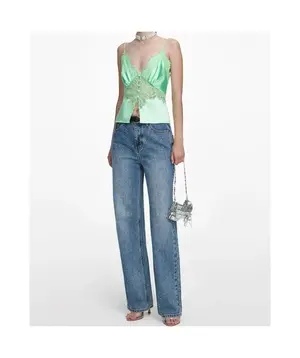 SELF-PORTRAIT Embellished Denim Straight Leg Jeans