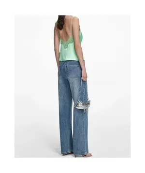SELF-PORTRAIT Embellished Denim Straight Leg Jeans