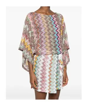 Missoni Short Sleeve Zigzag Pattern Blouse - Pink And Multicolour