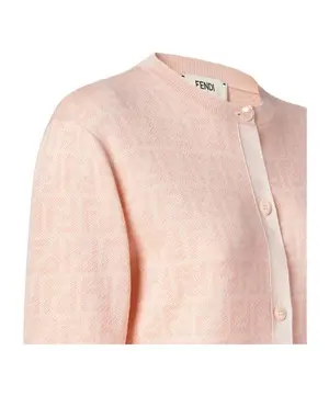 Fendi Ff Jacquard Crewneck Cardigan - Pink