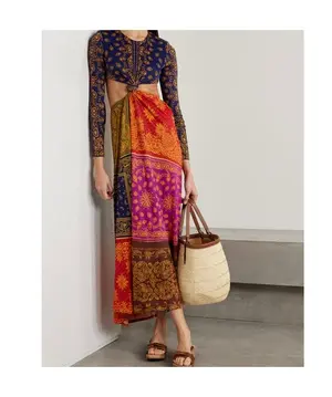 Farm Rio Knotted Cutout Printed Jersey Maxi Dress