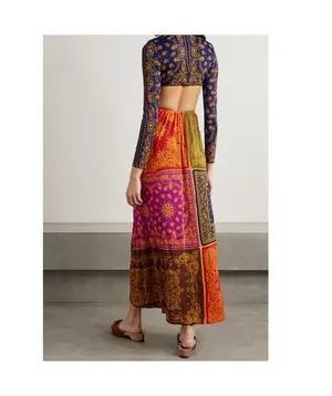 Farm Rio Knotted Cutout Printed Jersey Maxi Dress