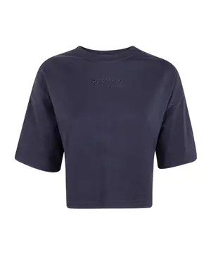 Balmain Logo Embroidered Cropped T-shirt - Black