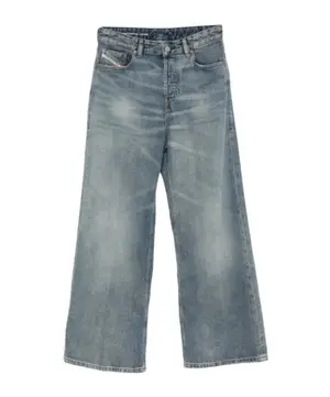 DIESEL® Faded Wide Leg Denim Jeans - Gray