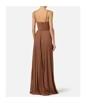Elisabetta Franchi Pleated Spaghetti Strap Maxi Dress
