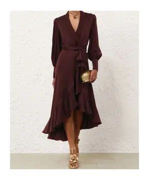 Zimmermann Wrap Midi Dress - Mahogany