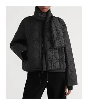 Dior Macrocannage Quilted Jacket With Scarf Collar - Black