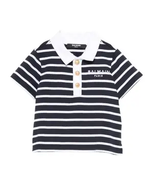 Balmain Striped Buttoned Polo Shirt