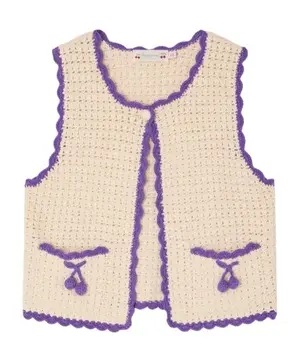 Bonpoint Laila Scalloped Gilet With Cherry Fringing - Beige