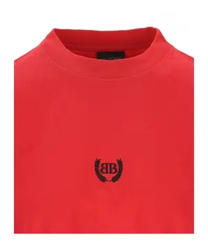 Balenciaga Laurel Embroidered Cotton T-shirt - Red