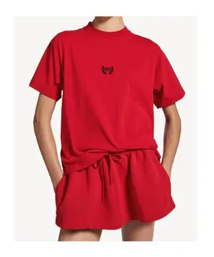 Balenciaga Laurel Embroidered Cotton T-shirt - Red