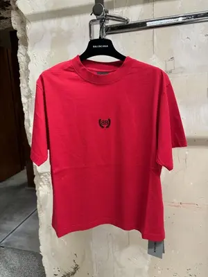 Balenciaga Laurel Embroidered Cotton T-shirt - Red
