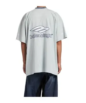 Balenciaga 3b V-neck Oversized Football T-shirt - Gray/white