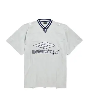 Balenciaga 3b V-neck Oversized Football T-shirt - Grey/white