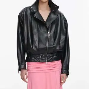 SELF-PORTRAIT Pleated Belted Biker Jacket