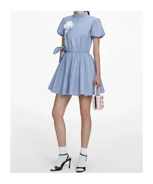SELF-PORTRAIT Cotton Asymmetrical Bow Detail Mini Dress