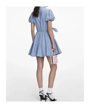 SELF-PORTRAIT Cotton Asymmetrical Bow Detail Mini Dress