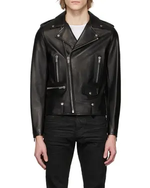 Saint Laurent Leather Biker Jacket With Zipper Detail - Black