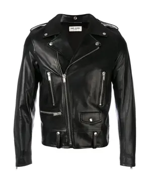 Saint Laurent Leather Biker Jacket With Zipper Detail